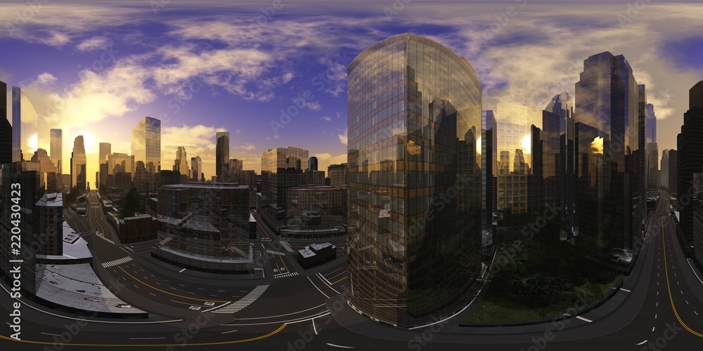 Panorama of the modern city. Environment map. HDRI . equidistant ...