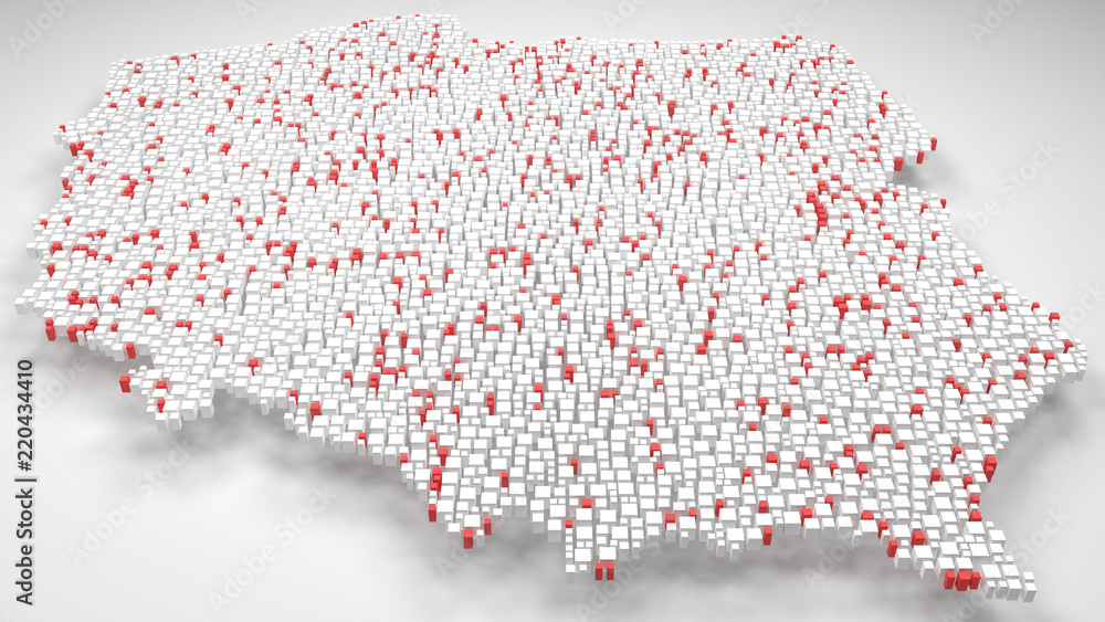 Plakat 3D mapa polski - Europa | Renderowanie 3d, mozaika z małych ...