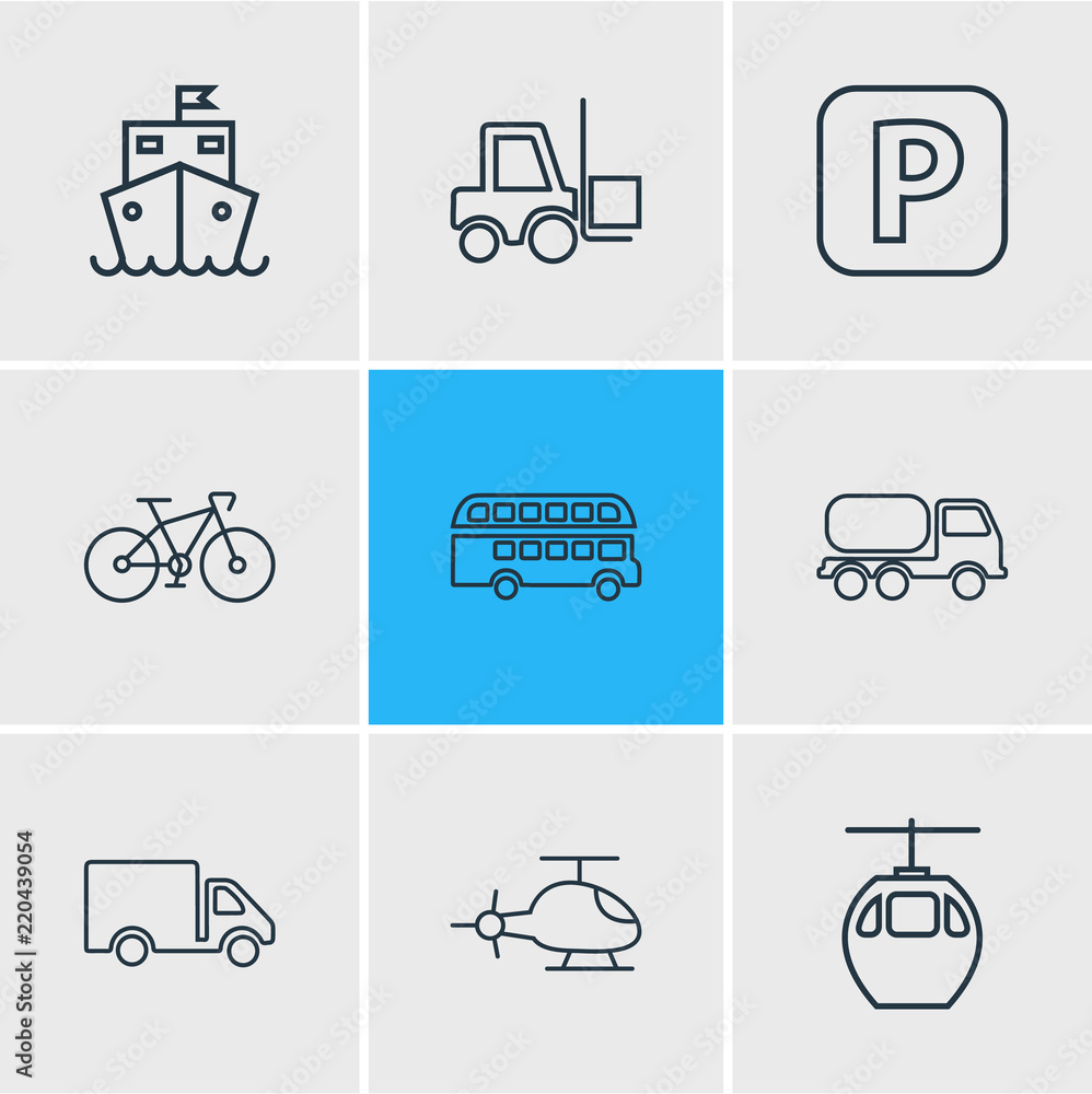 Vector illustration of 9 carrying icons line style. Editable set of ...