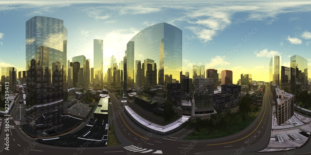 Panorama of the modern city. Environment map. HDRI . equidistant ...