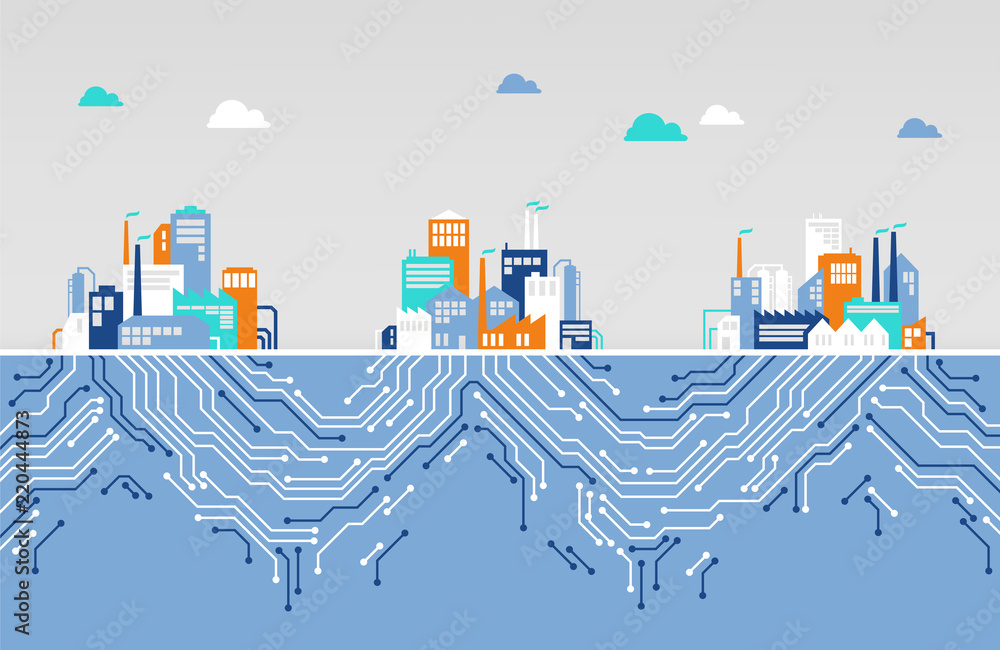 Digitalization concept / iot / company network - vector illustration ...