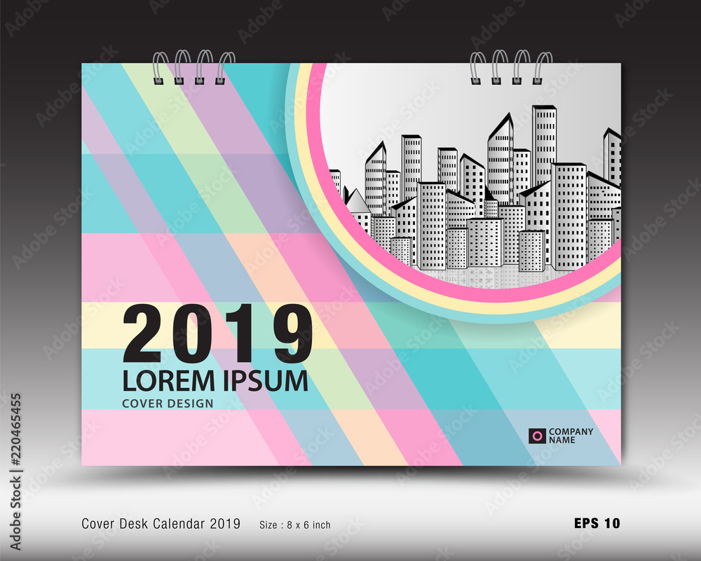 Cover Desk Calendar for 2019 year template vector, book cover layout ...
