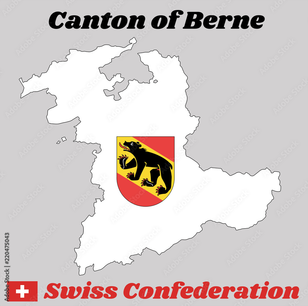 Map outline and Coat of arms of Bern, The canton of Switzerland with ...