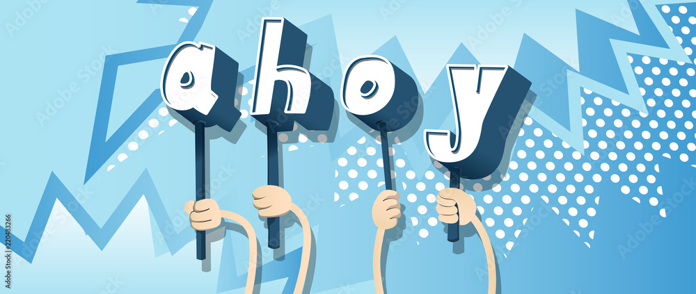 Diverse hands holding letters of the alphabet created the word Ahoy (in ...