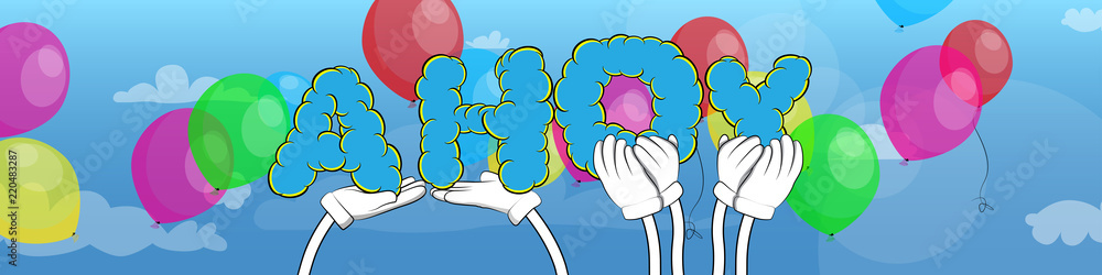 Diverse hands holding letters of the alphabet created the word Ahoy (in ...