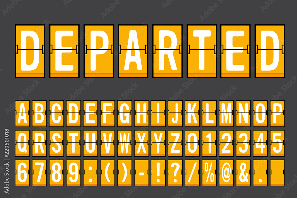 Airport Mechanical Flip Board Panel Font - White Font on Yellow ...