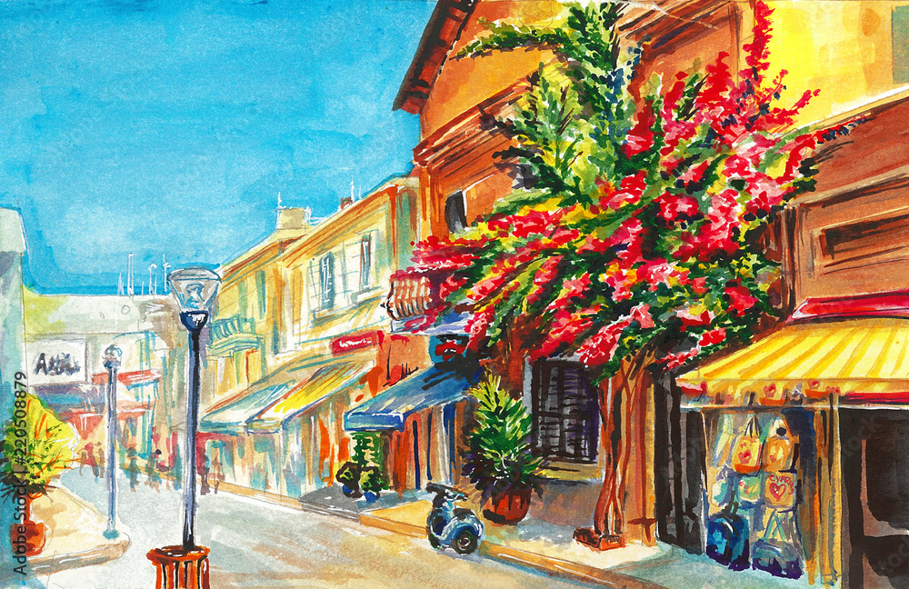 Street of Famagusta Cyprus art Stock Illustration | Adobe Stock