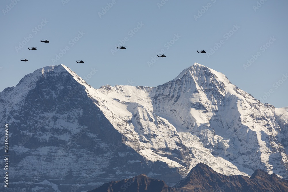The Swiss Air Force flies with its helicopters a display between the ...