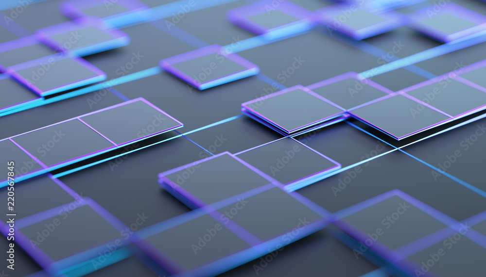 Abstract 3d rendering of geometric shapes. Composition with squares ...
