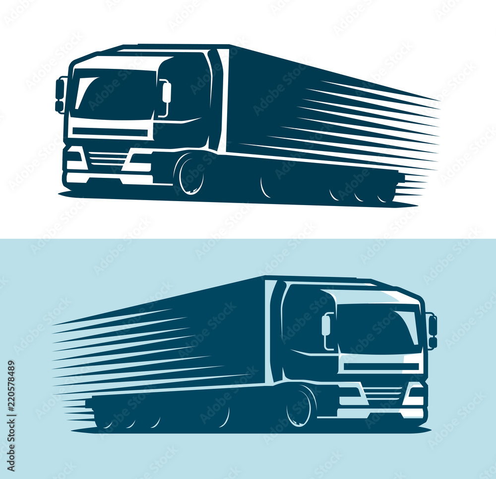 Truck, lorry logo or label. Trucking, delivery symbol. Vector ...