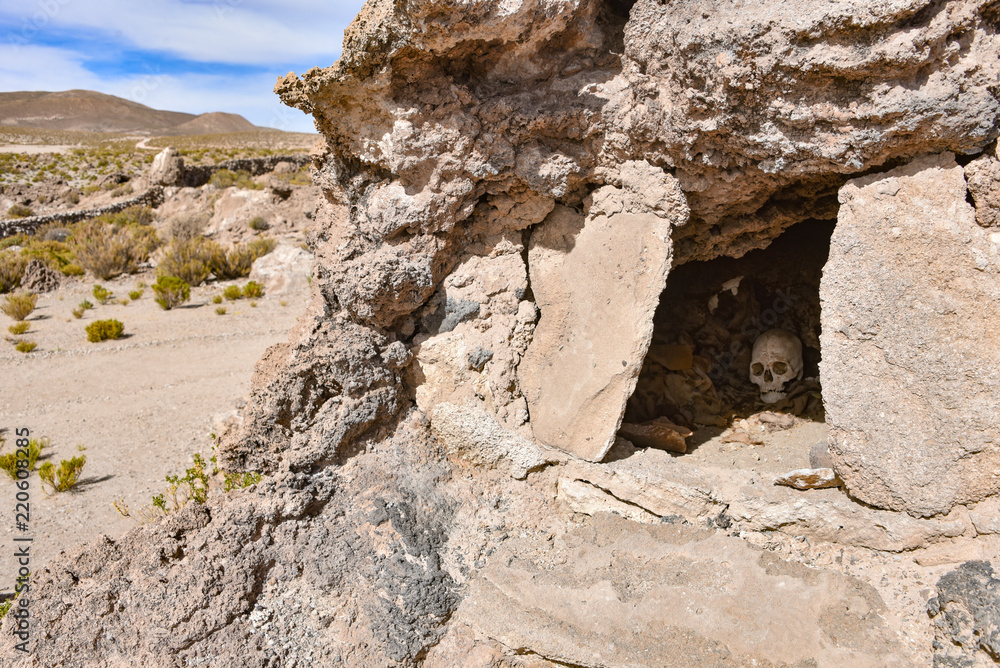 Ancient human remains buried in traditional Chullpas at the Necropolis ...