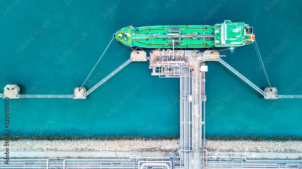 Oil tanker, Gas tanker operation at oil and gas terminal, View from ...