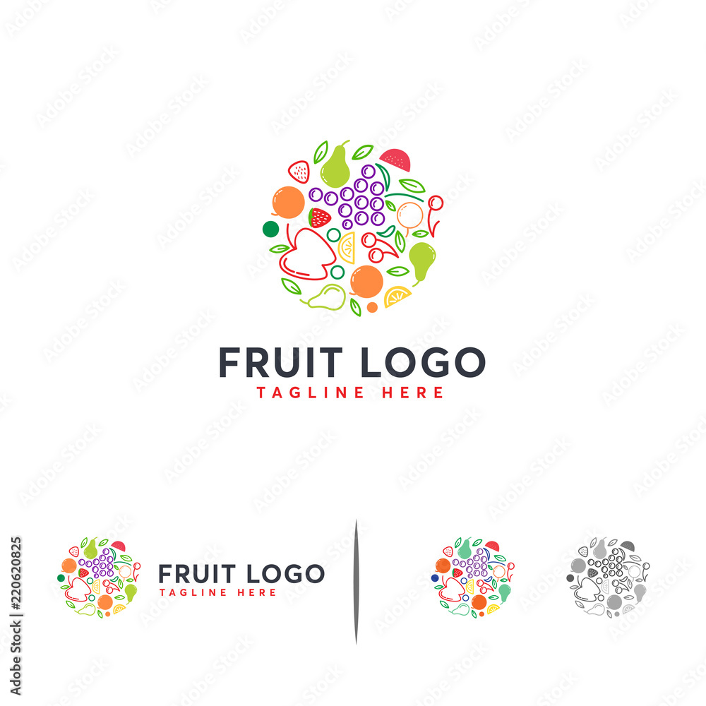 Abstract Circle Fruit logo designs line art, Fruit time logo template ...