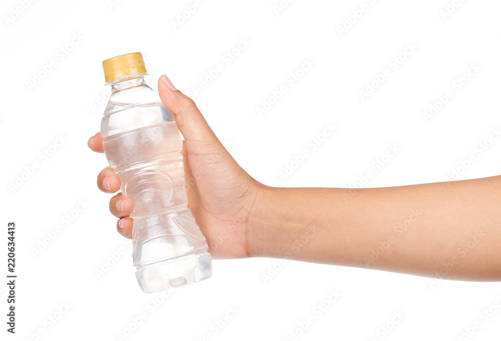 hand,holding bottle of mineral water isolated on white background Stock ...