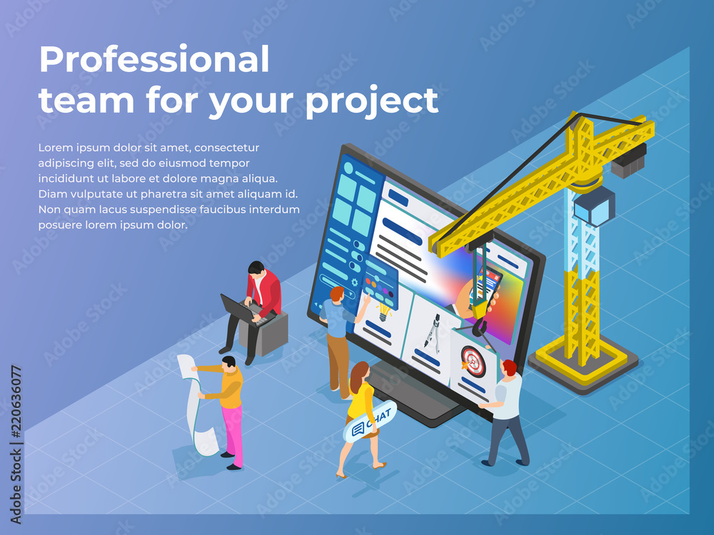 Creation and promotion of sites. UI / UX design. People work in teams ...