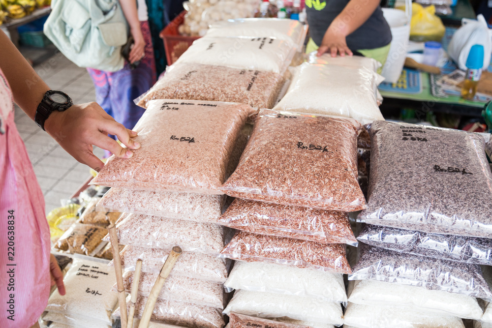 Organic Bario rice retailed at market stall in Miri, Sarawak Stock ...