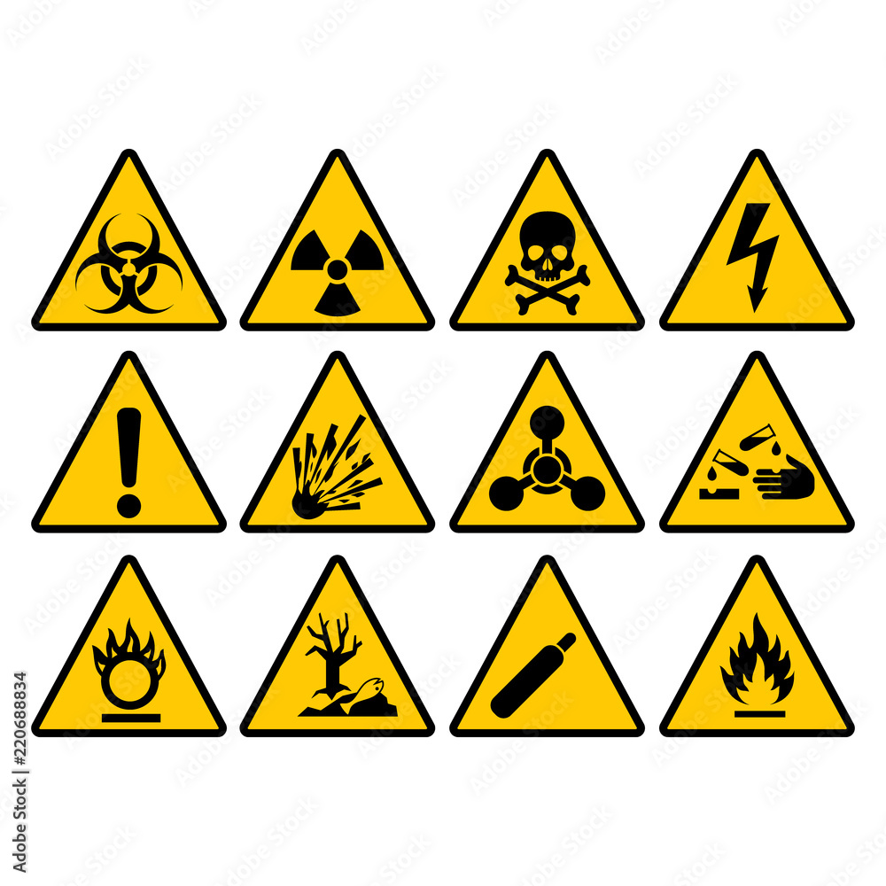 Warning yellow triangle sign set. Warning and hazard triangular vector ...