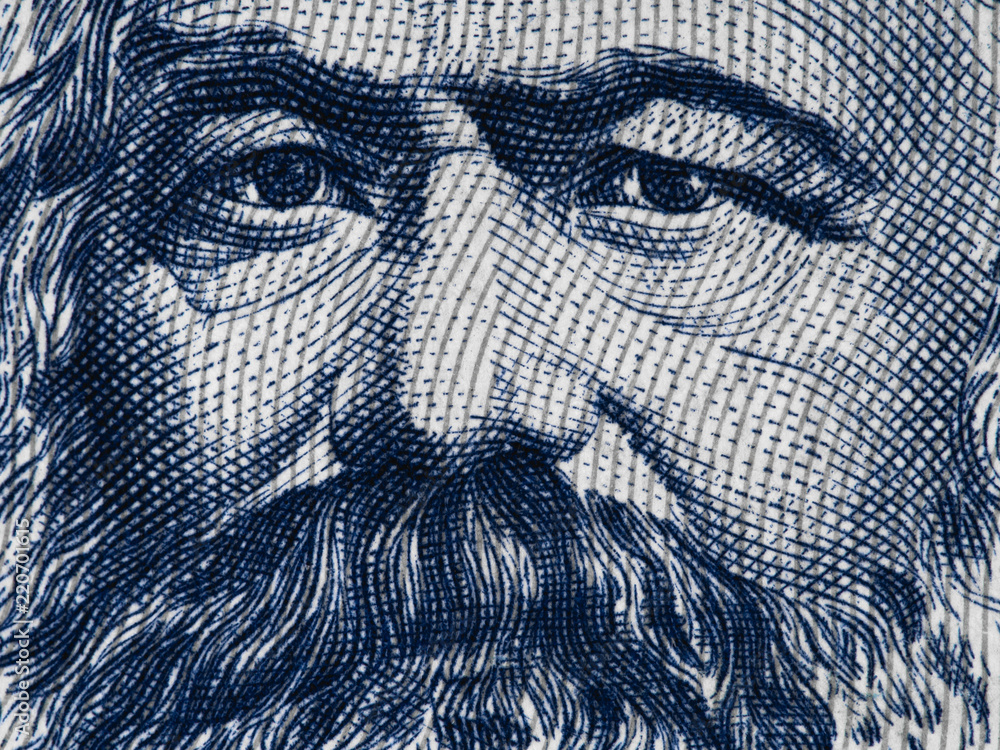 Karl Marx portrait on East German 100 mark (1975) banknote closeup ...
