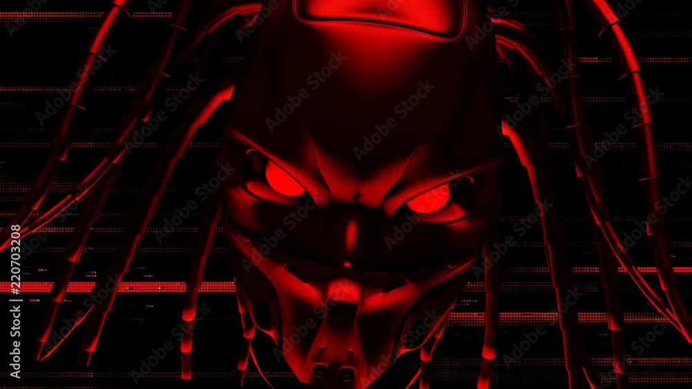 Flashing Cyborg Head VJ Loop The motion graphics video features a close ...