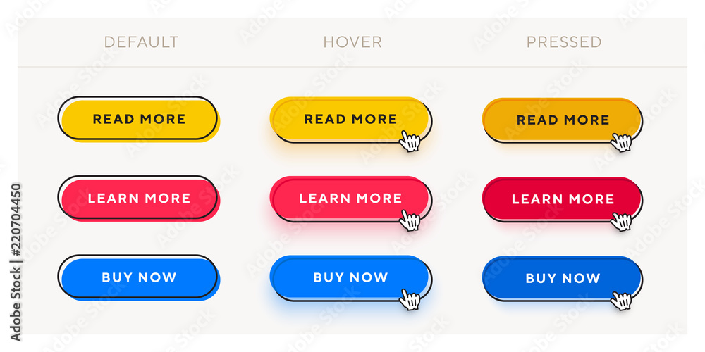 Set of vector modern trendy flat buttons with different states ...