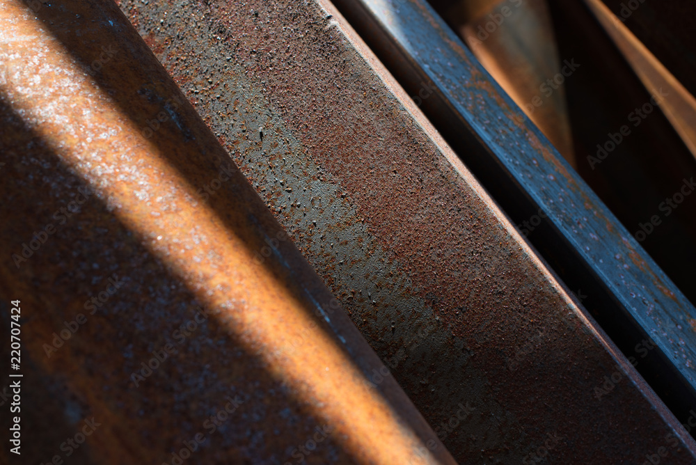 Rusty steel surface, abstract wallpaper, diagonal lines, tubes for ...