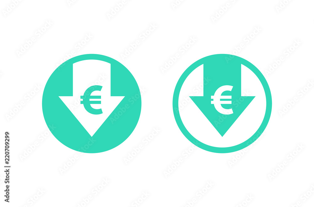 Cost reduction icon. Euro. Image isolated on white background. Vector ...