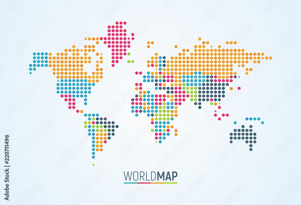 Simple colorful world map on white background vector illustration ...
