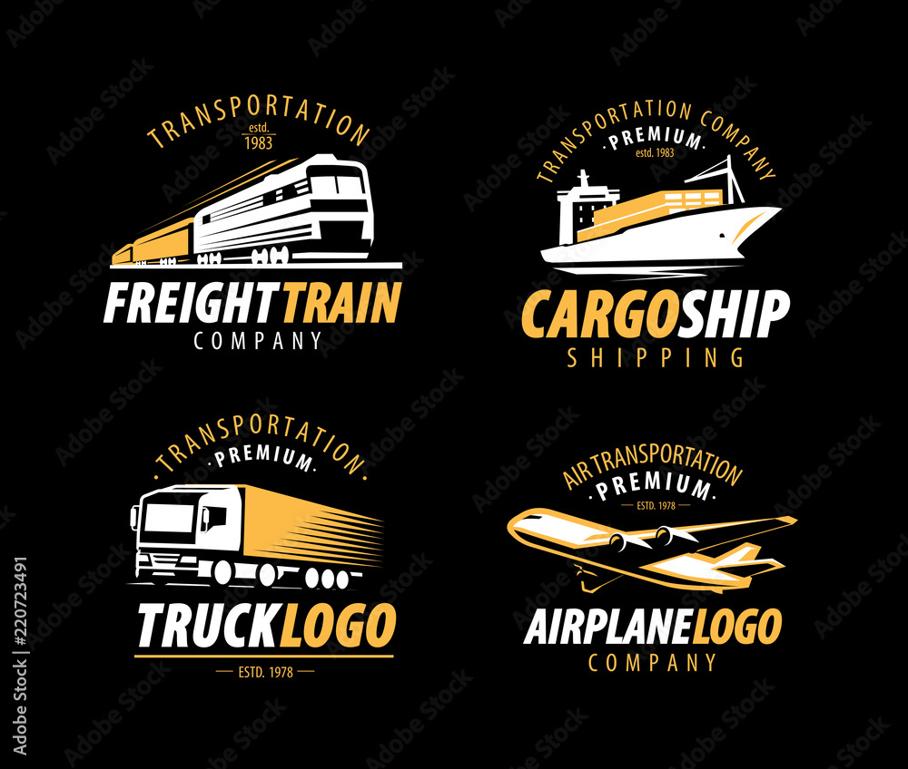 Transportation, shipping logo. Cargo transport, delivery label set ...