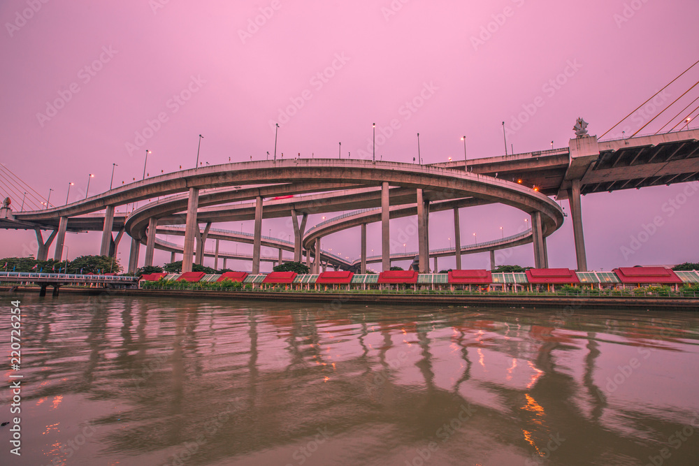 Bhumibol Bridge in Thailand, also known as the Industrial Ring Road ...