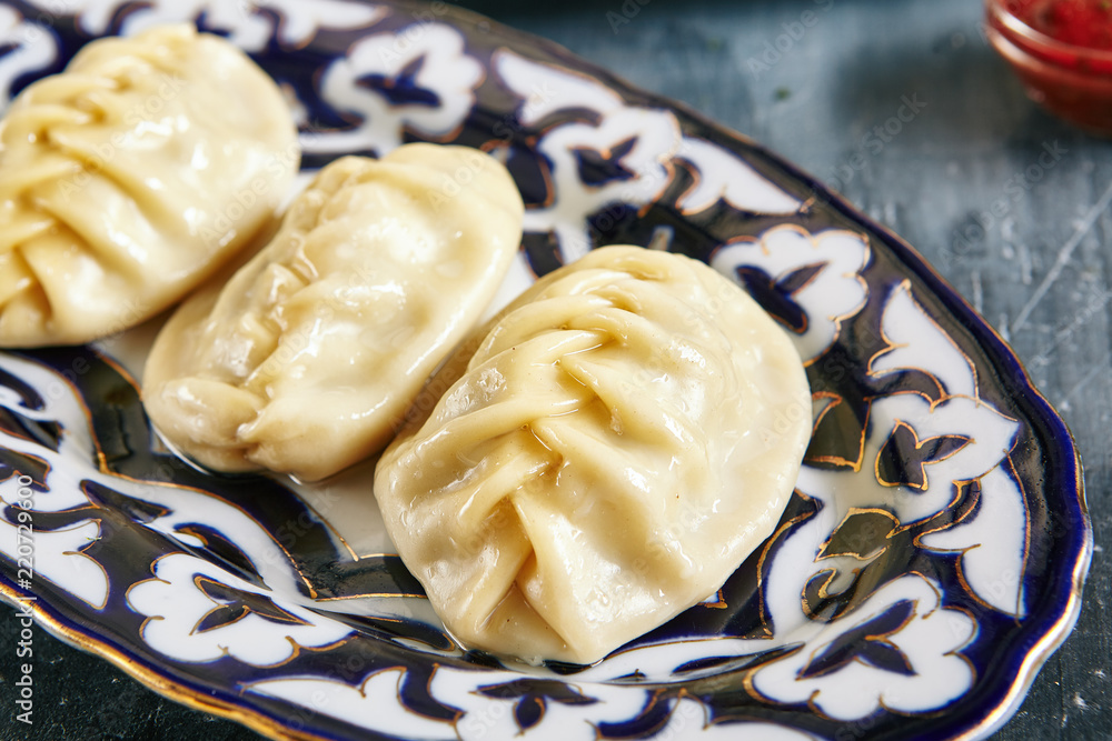 Manti, Mantu or Manty is Traditional Meat Dishes of Central Asia Stock ...