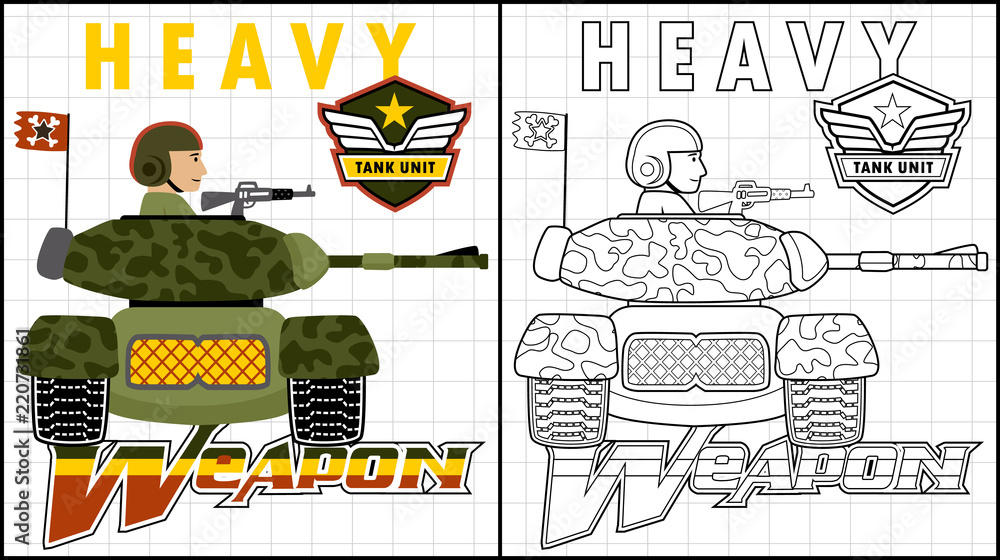 Vector illustration of coloring book or page with armored vehicle ...