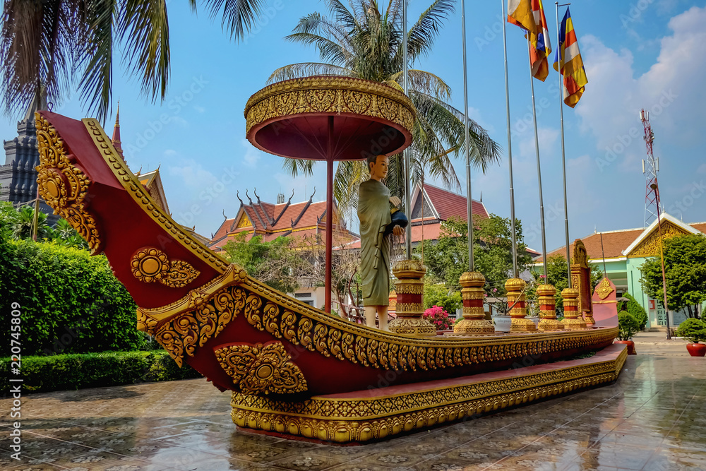 Beautiful boat with the monk statue on the boat in the temple Stock ...