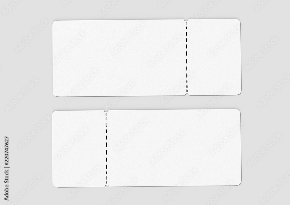 Blank ticket for mock up design or design presentation. 3d render ...