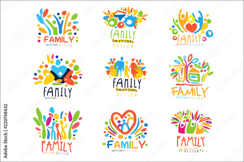 Colorful Family labels original design, set of logo graphic templates ...