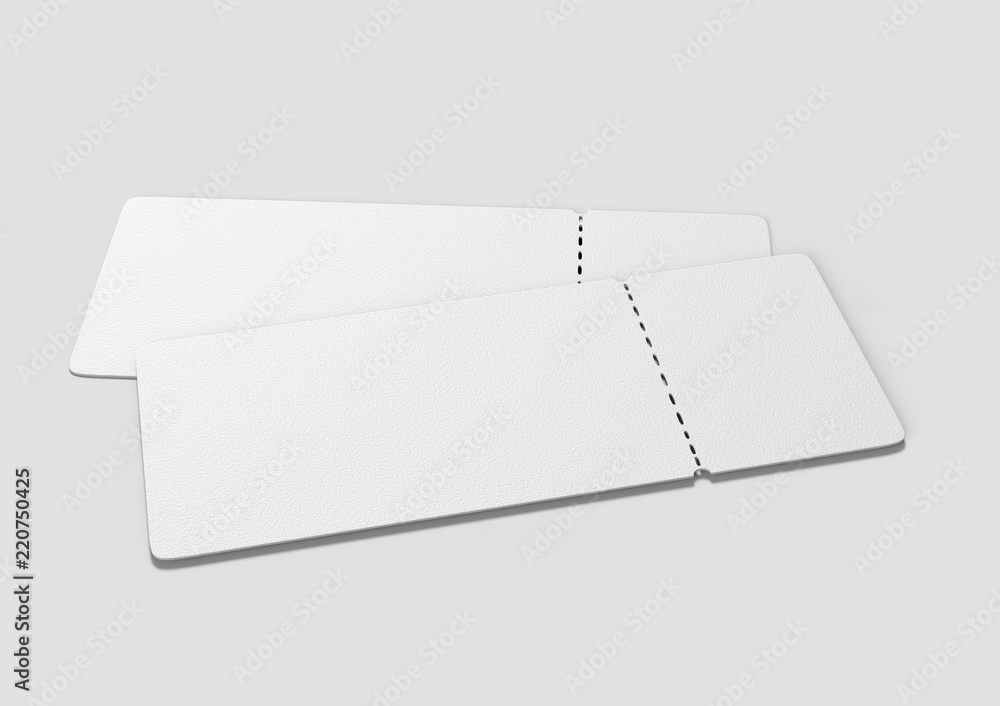 Blank ticket for mock up design or design presentation. 3d render ...