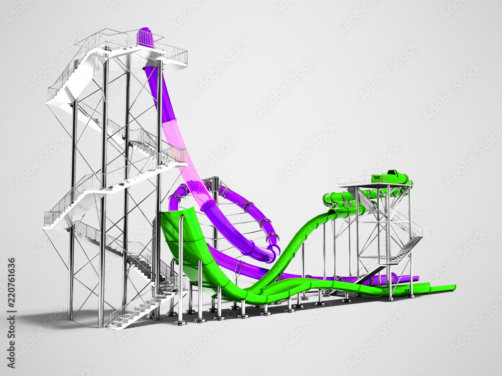 Purple big water slide and small green water slide for water park and ...