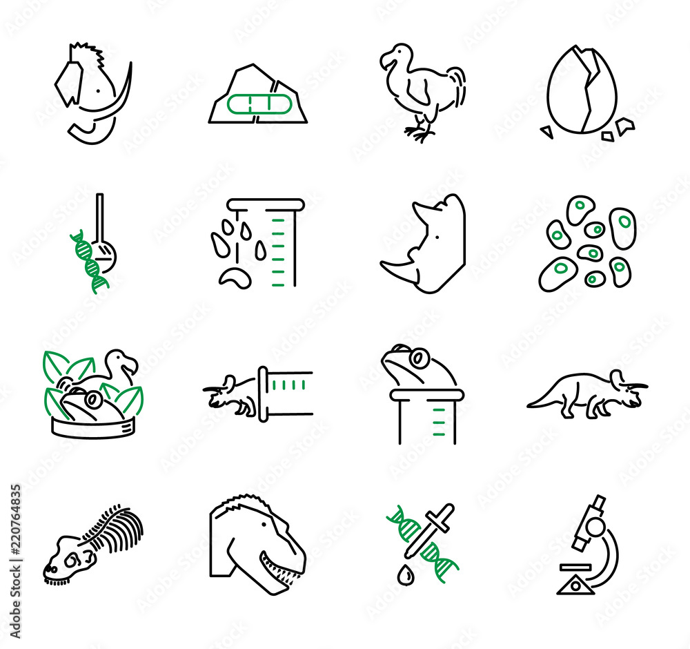 De-extinction, or resurrection biology vector icons collection set ...
