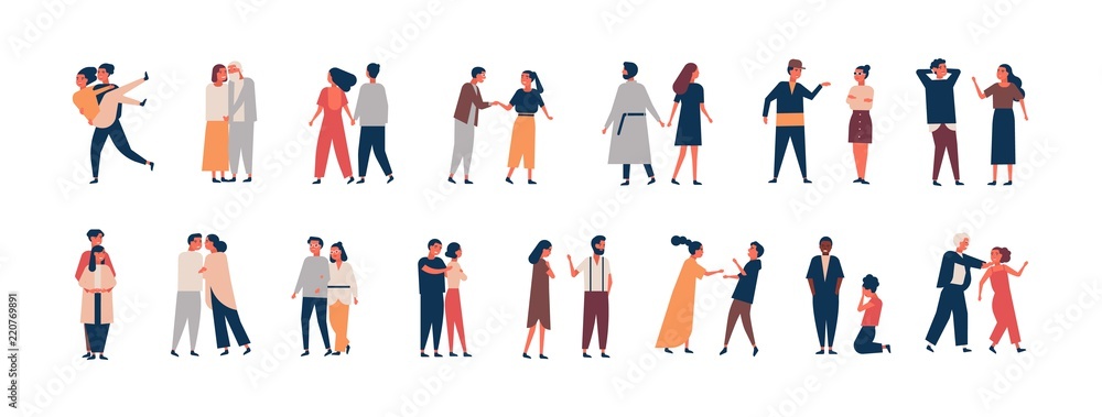 Collection of relationship development stages. Set of men and women ...