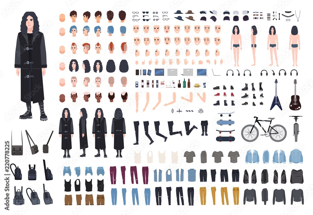 Goth or metal rocker creation set. Collection of teenager's body parts ...