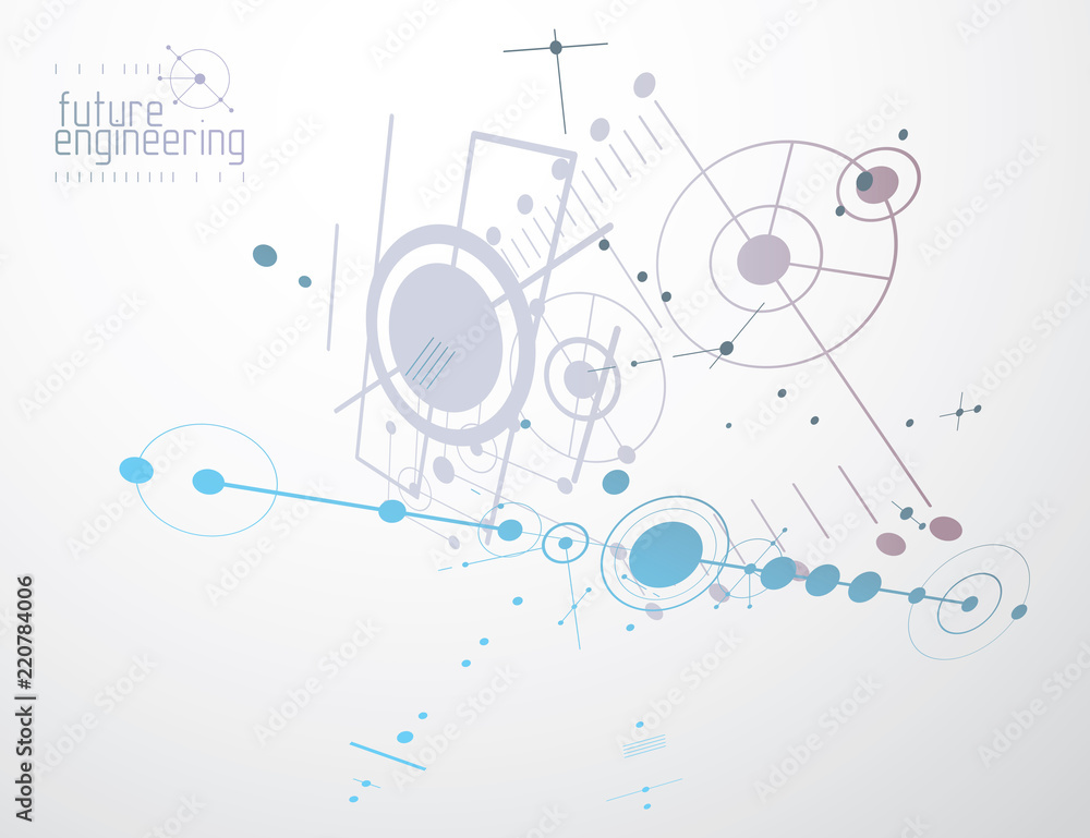 Mechanical scheme, vector engineering drawing with circles and ...