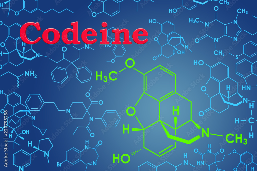 Codeine. Chemical formula, molecular structure. 3D rendering Stock ...