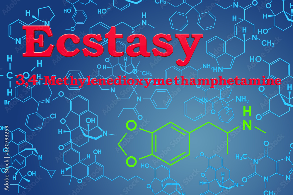 ecstasy 3,4-Methyl enedioxy methamphetamine (MDMA). Chemical formula ...