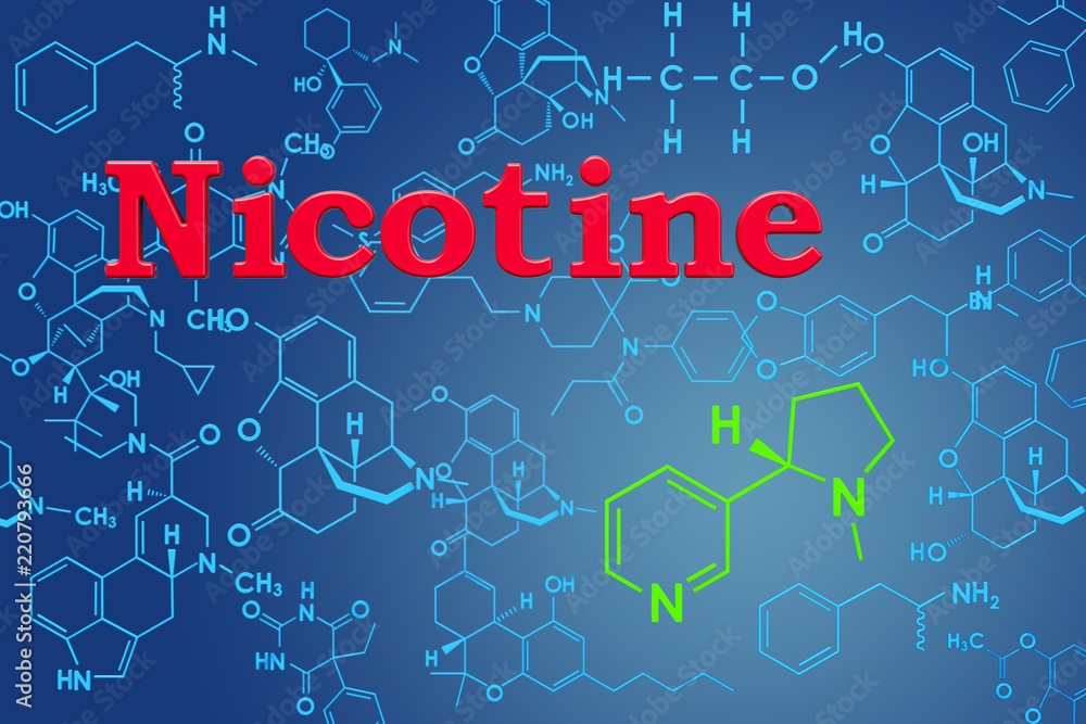Nicotine. Chemical formula, molecular structure. 3D rendering Stock ...