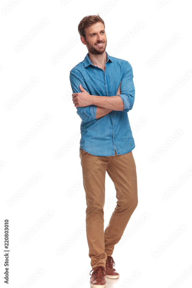 side view of a happy casual man with hands crossed Stock Photo | Adobe ...