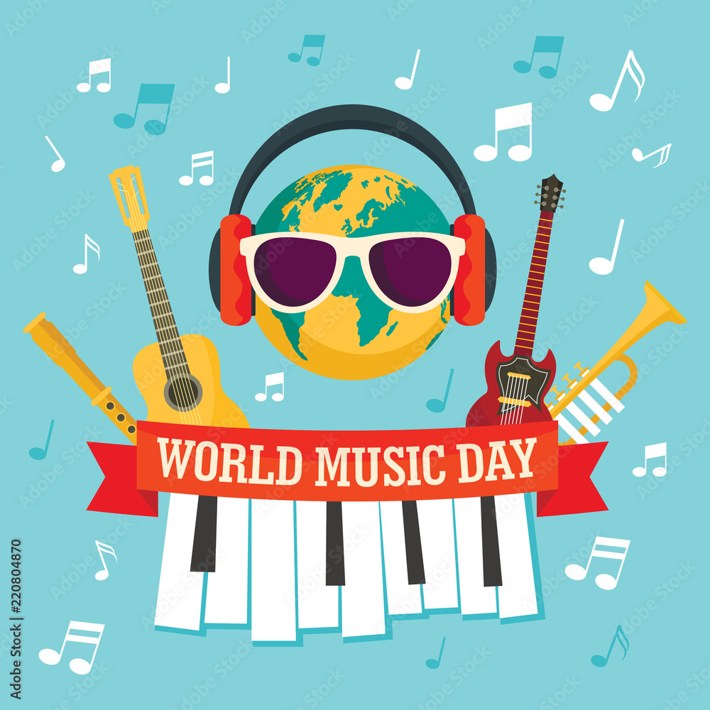 World music day concept background. Flat illustration of world music ...