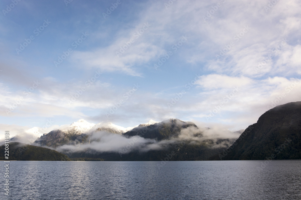 View on scenic landscape of Lake Manapouri, on the South Island of New ...