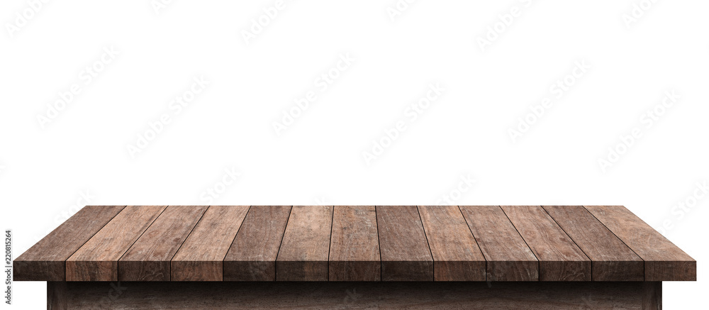 Empty wooden tabletop isolated on white background. For your product ...