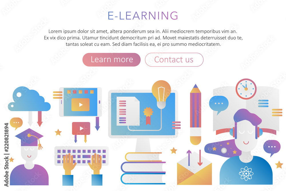 Panoramic template poster background concept E-learning school, online ...