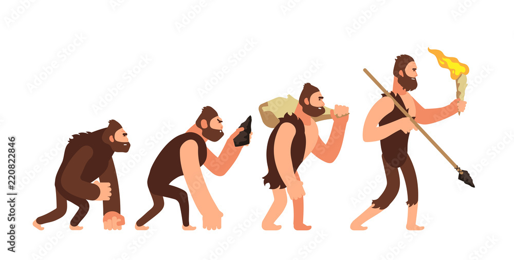 Theory of human evolution. Man development stages. Anthropology vector ...