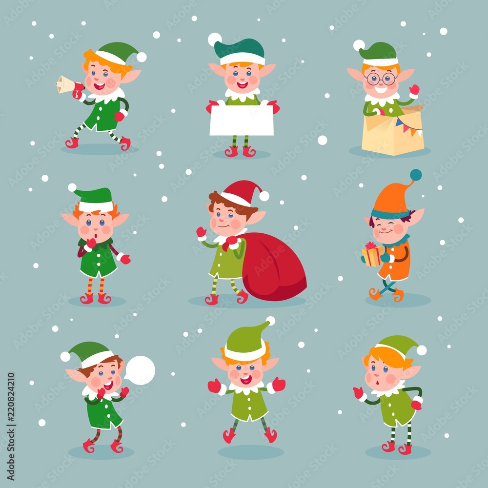 Elf. Cartoon santa claus helpers, dwarf christmas vector fun elves ...